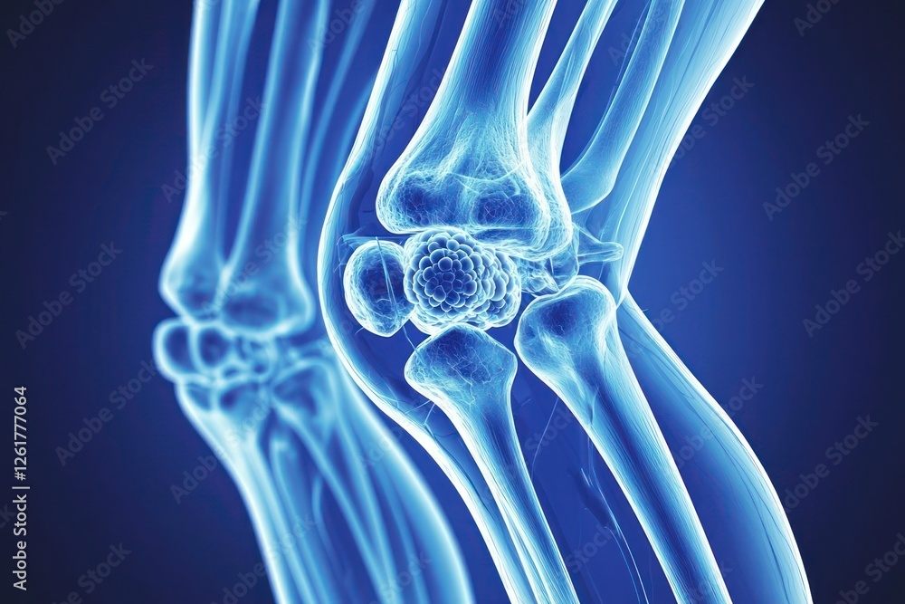 Detailed medical illustration of a knee joint affected by bone cancer ...