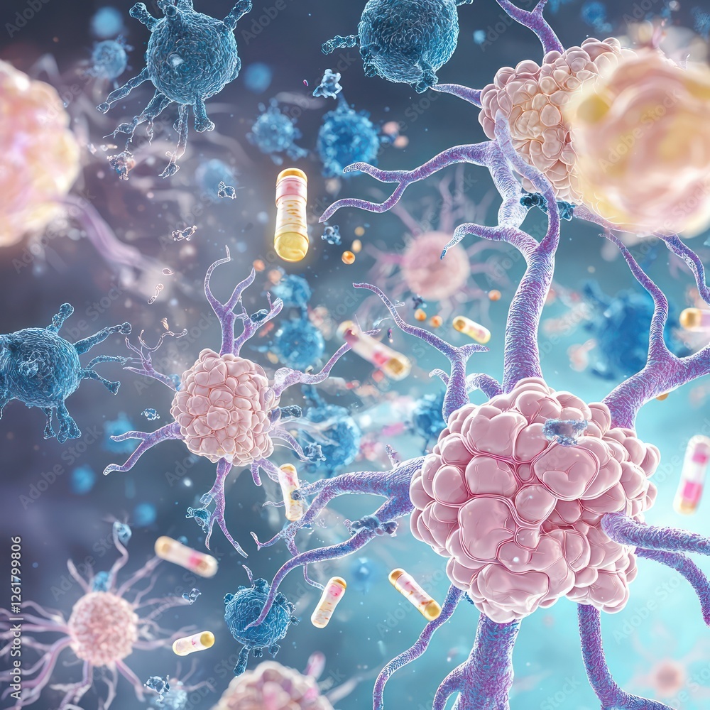 Human immune system detailed with lymph nodes and antibody activity ...