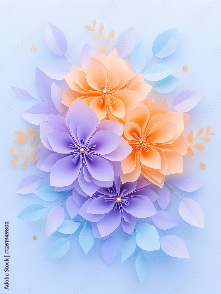 Paper flowers bouquet, pastel colors for background design, floral ...