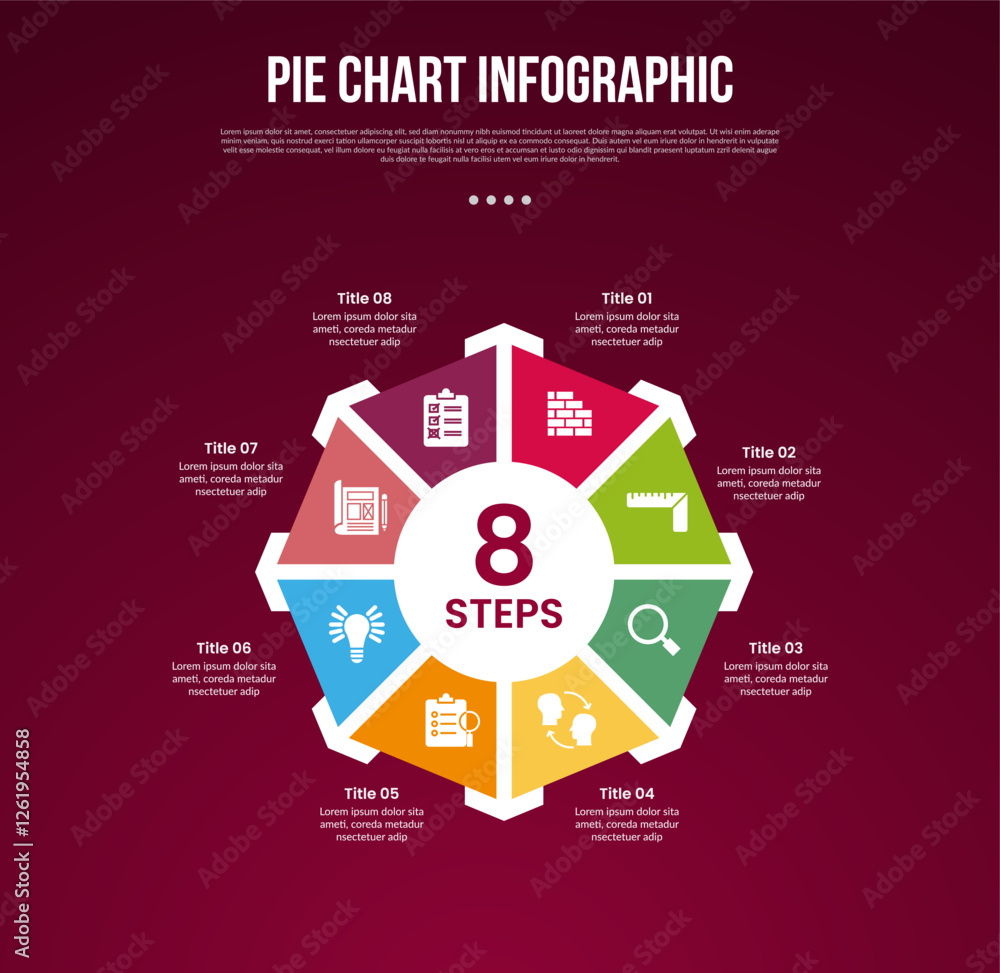 pie chart base template infographic with big octagon shape with circle ...