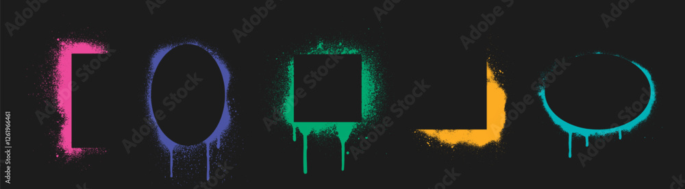 Graffiti stencil frames with neon spray effect - geometric shapes of ...