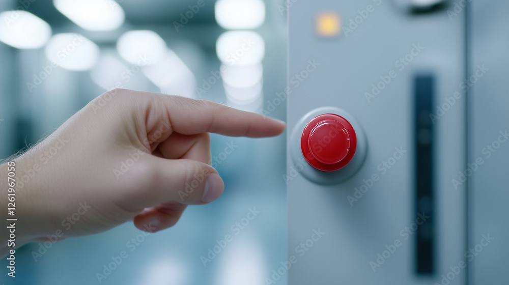 Emergency Stop Button: A close-up shot of a hand reaching to press a ...