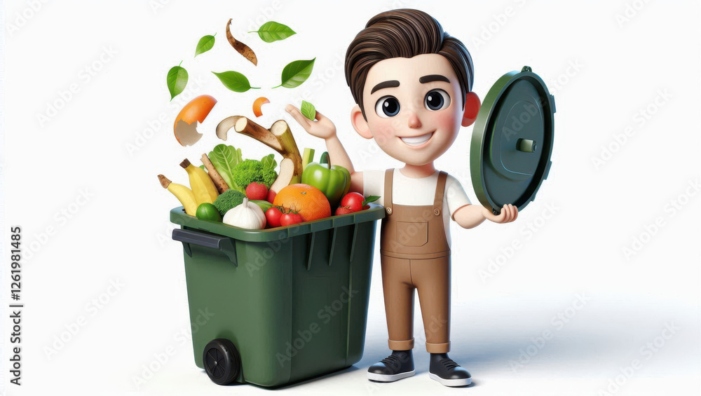 Recycling food waste urban environment animated character sustainable ...