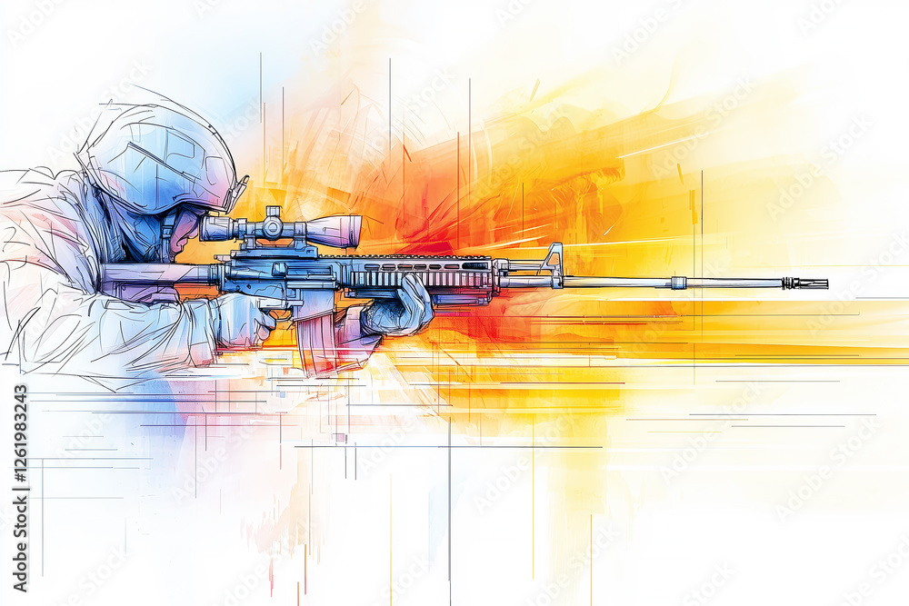 Soldier dressed in tactical gear, helmet with a visor and protective ...