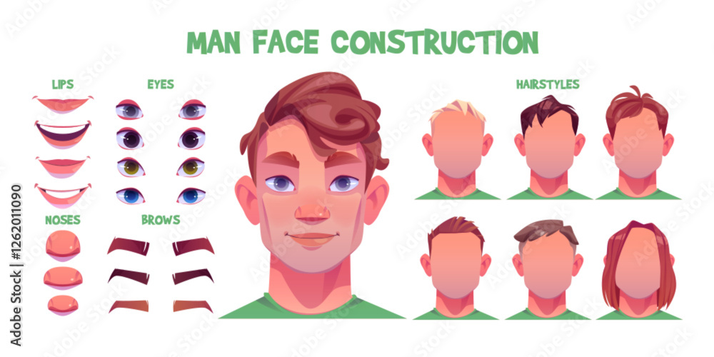 Man face construction parts with facial elements - mouth expressions ...