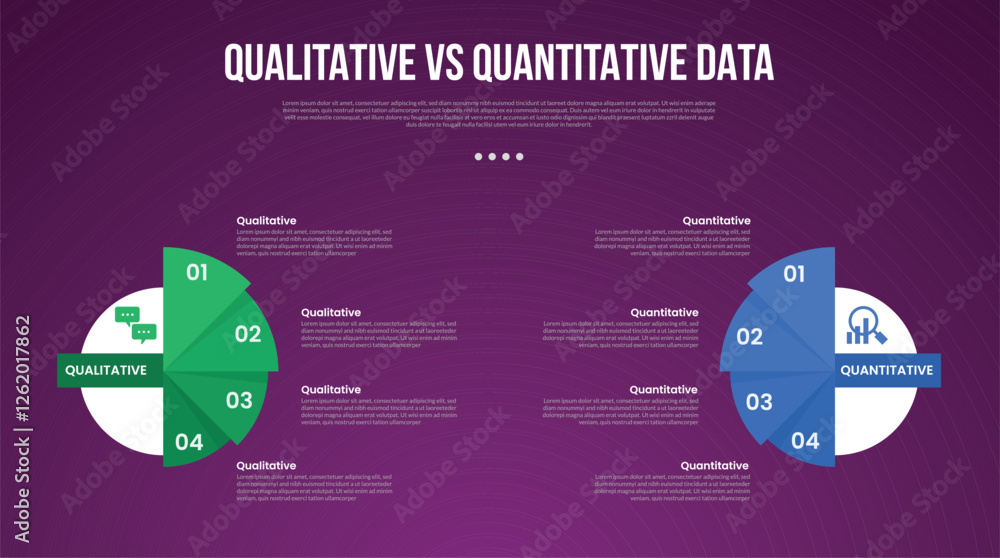 qualitative vs quantitative data infographic outline style with 2 point comparison template with ...