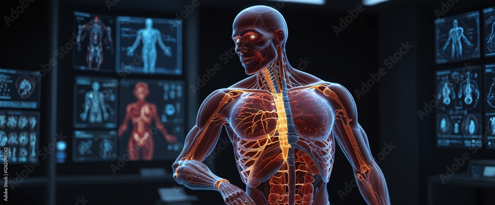 Human Anatomy Hologram: A translucent, 3D holographic projection of the ...