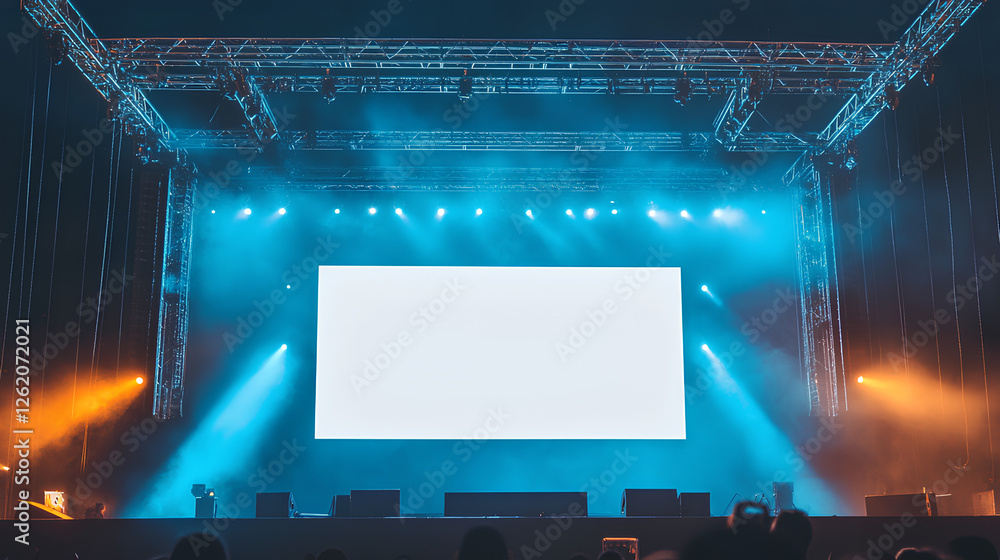 Stage modern rigging large outdoor concert with beam lights sound ...