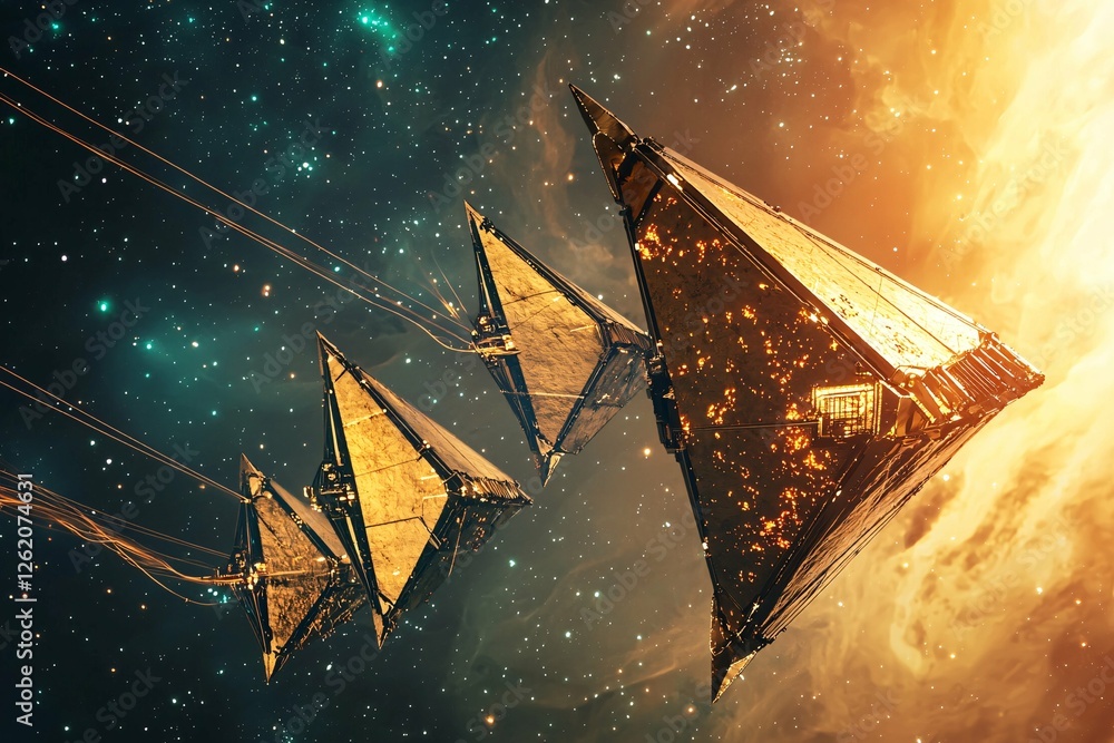This captivating high-resolution image depicts futuristic solar sail ...