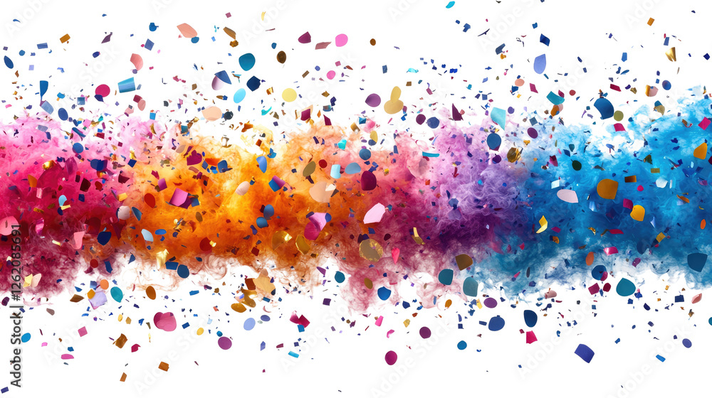 Explosion of Colors: A vibrant explosion of colorful confetti bursts across the scene, creating ...