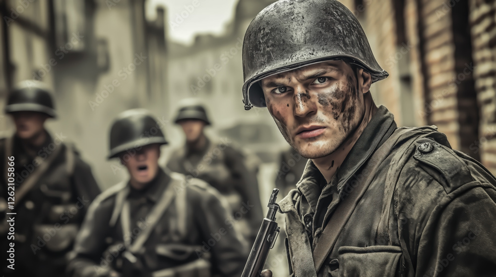 Cinematic of World War II soldiers. Military operation and War Concept ...