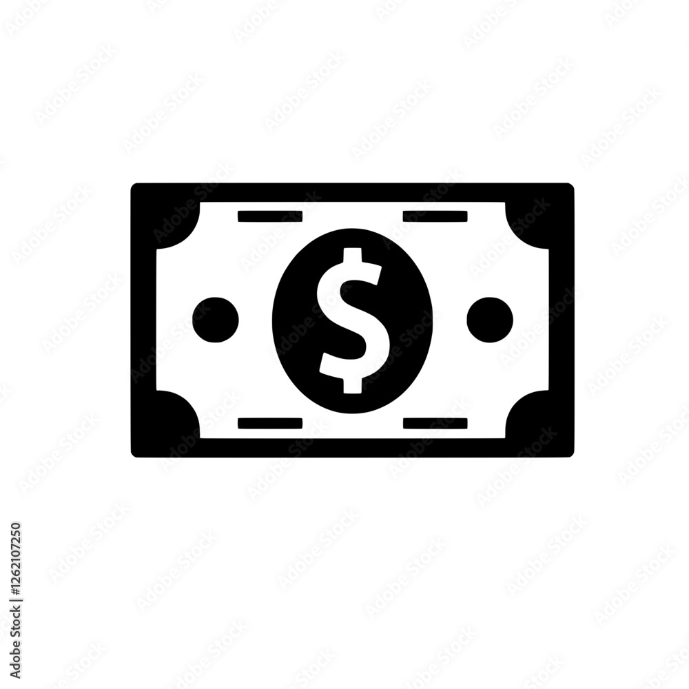 Dollar Bill Icon: A simple, bold icon depicting a stylized dollar bill ...