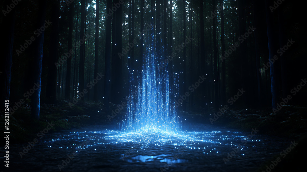 Ethereal Blue Light Anomaly in a Dark Mystical Forest Landscape ...
