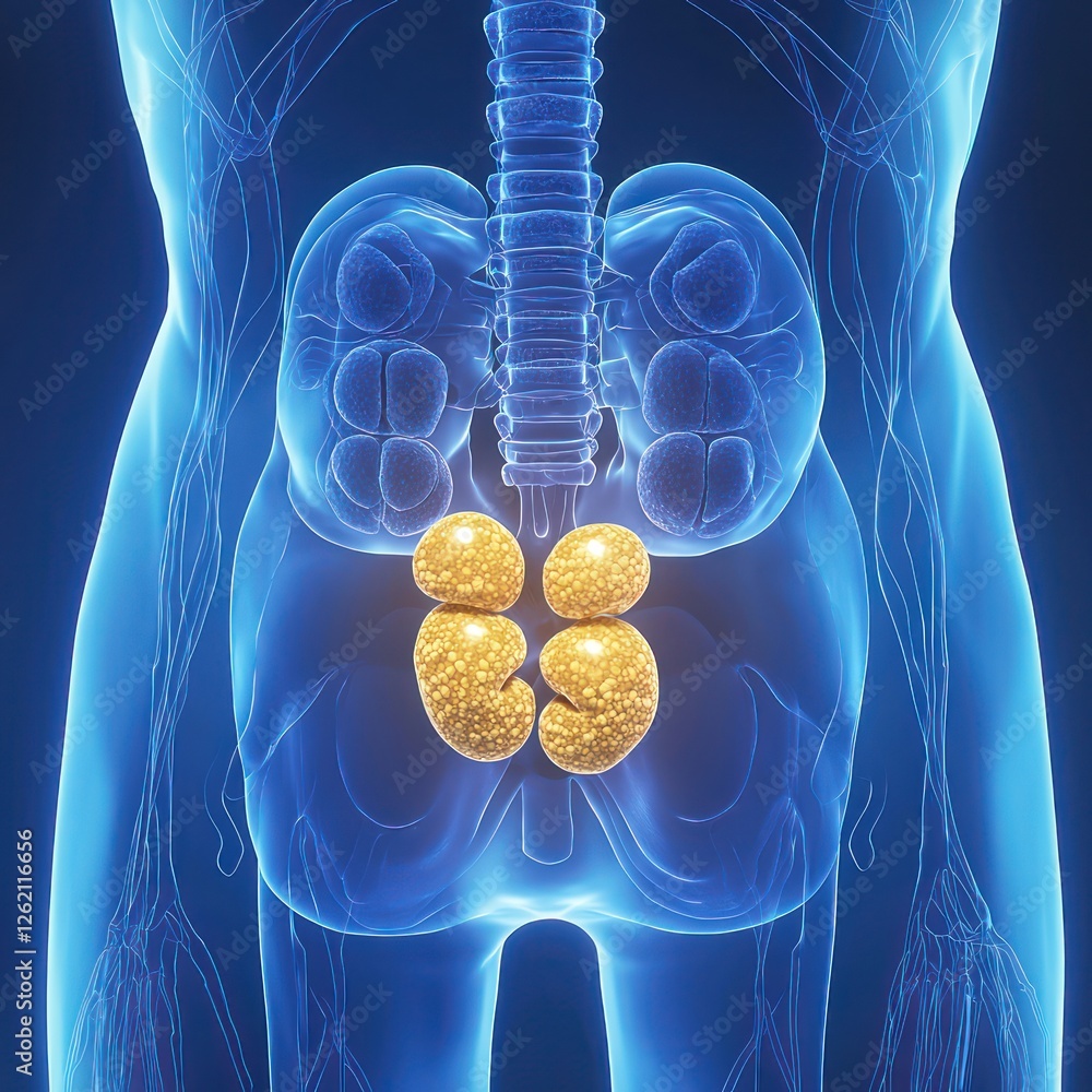 Scientific depiction of urinary system function, showing kidney ...