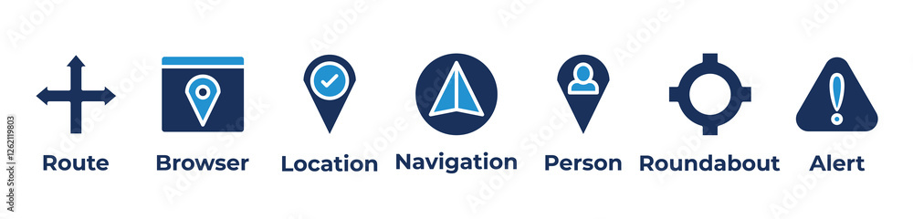 Navigating the Path Icons set vector illustration with route browser ...