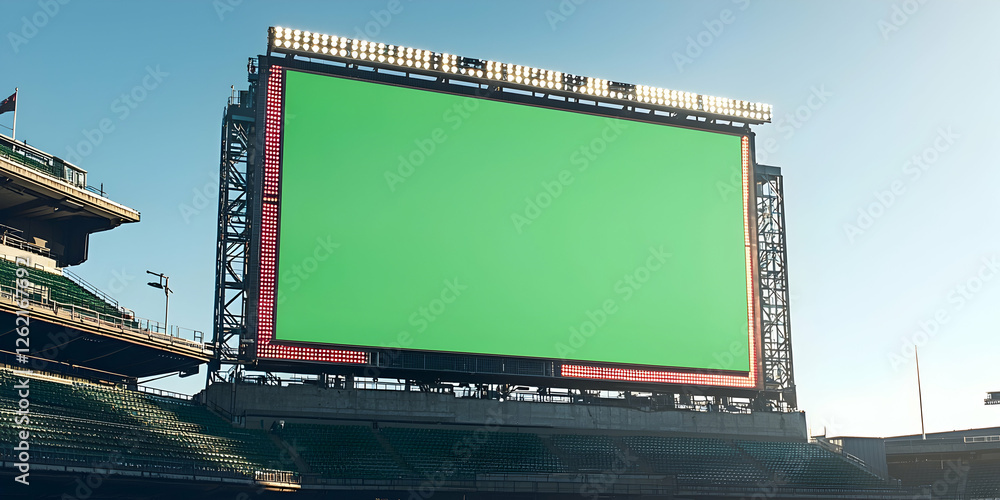Blank scoreboard screen mockup at an outdoor stadium, ready for custom ...