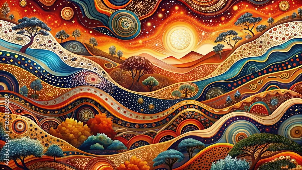 Aboriginal Dreamtime Landscape: Ancient Symbols & Vibrant Desert Hues ...