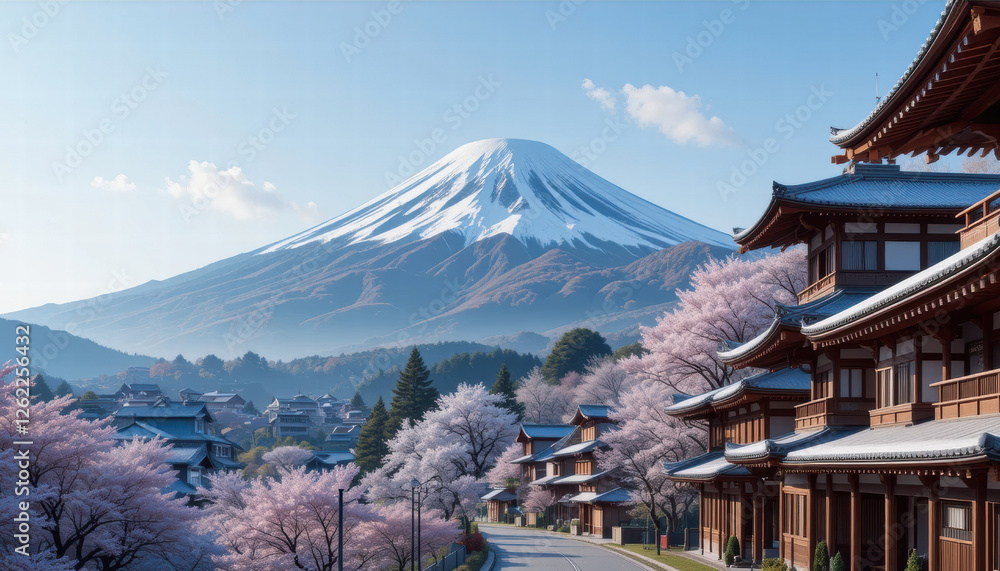 Landscape photo of Mount Fuji, Japan, in the foreground of typical ...