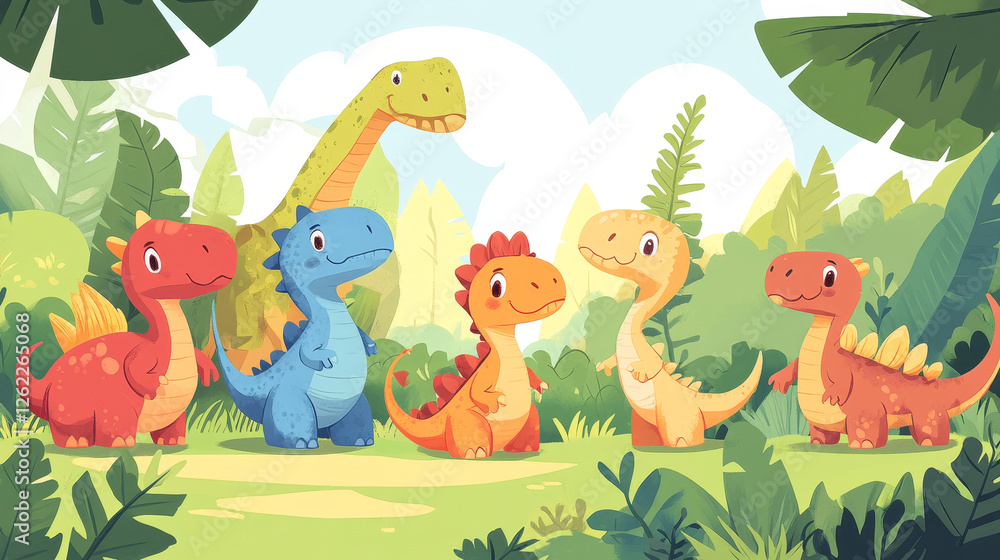 Stock-Illustration „Cartoon dinosaurs prehistoric animals characters ...