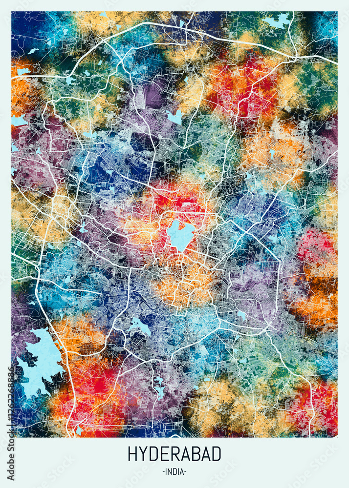 Hyderabad India Map. downtown printable Landmarks, print city painting ...