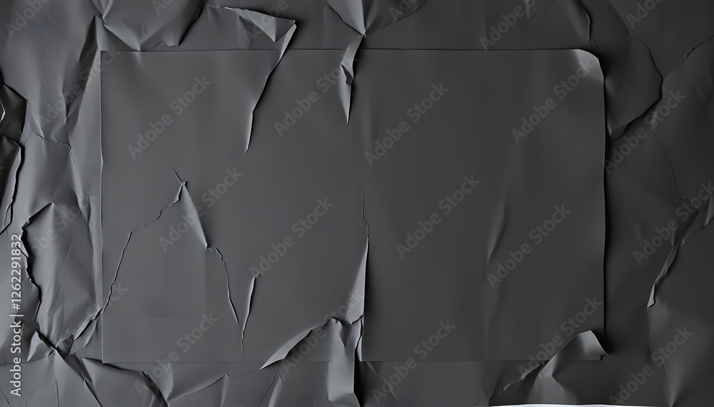 black paper wrinkled poster template , blank glued creased paper sheet ...