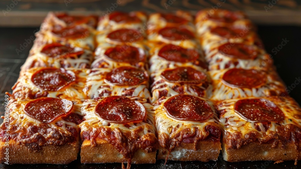 Square shaped Pepperoni Pizza: A classic large pepperoni pizza with ...