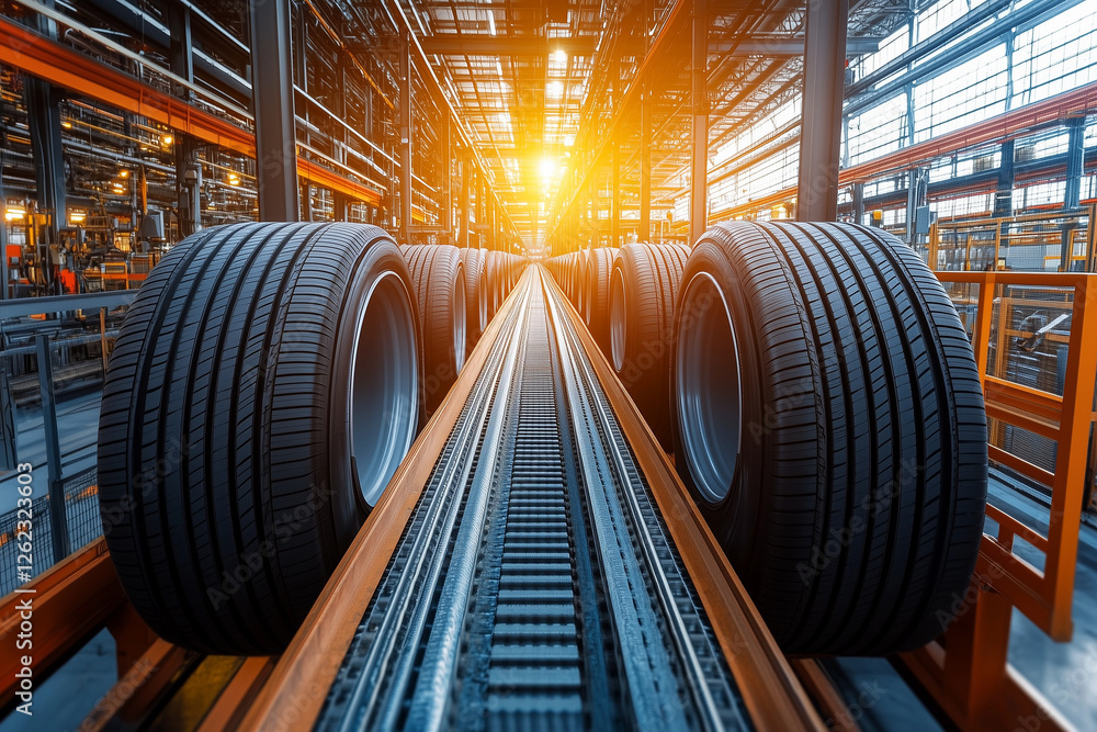 Tyre manufacturing plant with automated machines molding and assembling ...