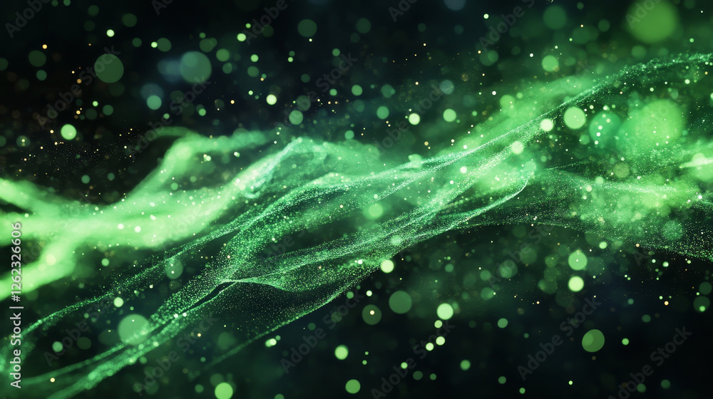 Green laser beam lights, background with neon glow lines on black ...