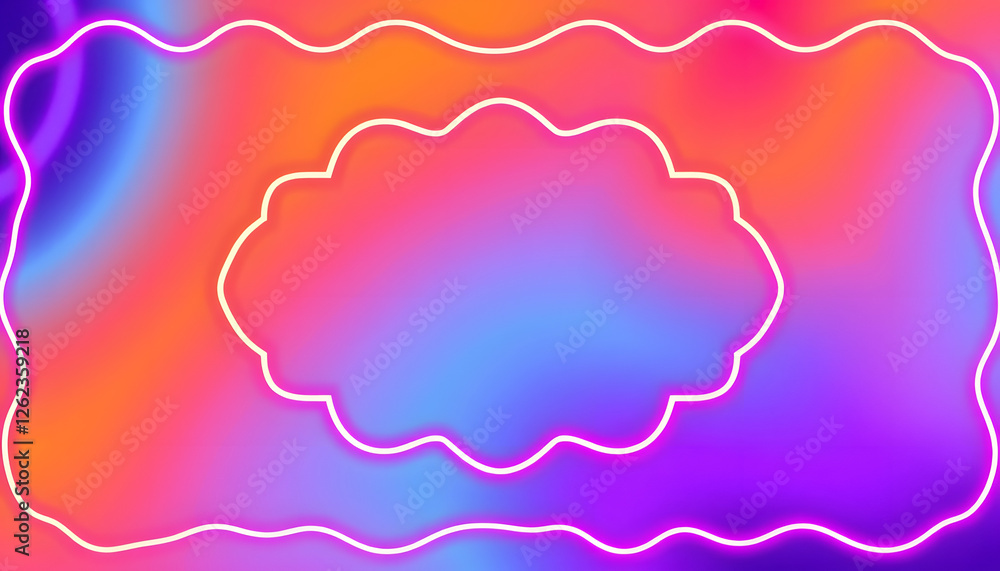 Wavy border frame. Squiggle edge rectangle. Neon color scallop shape. Retro groovy aesthetic ...