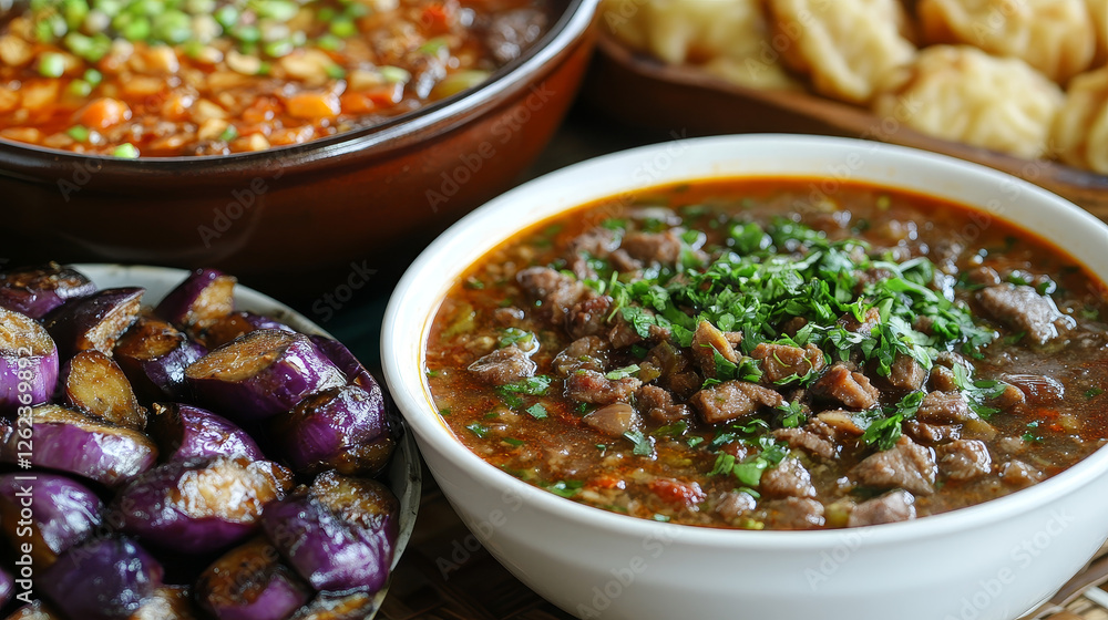 Filipino cuisine, national asian food dishes vector poster. Pochero ...