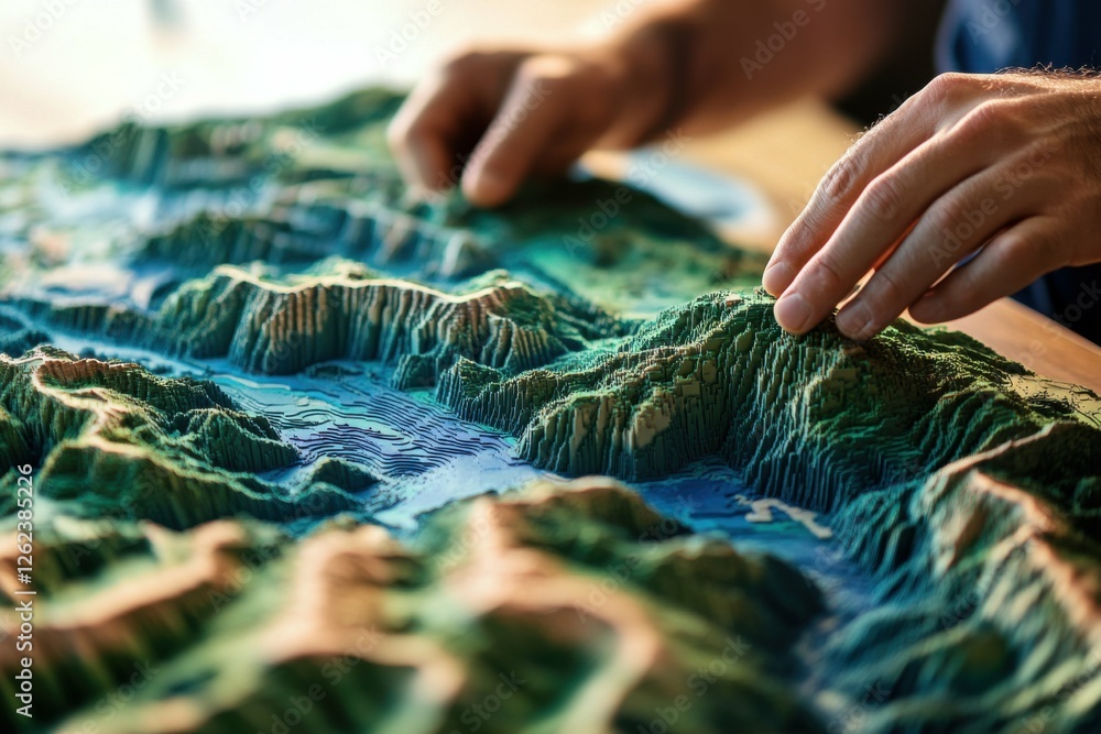 GIS expert creating 3D terrain model, using cutting-edge mapping tools ...