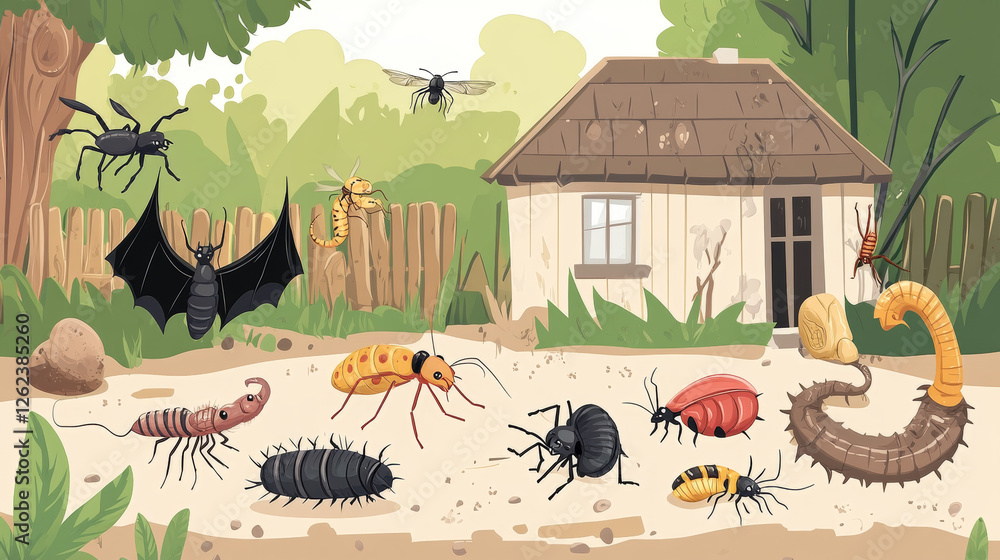 Pests insects disinfection, animals deratization. Cartoon vector snail ...