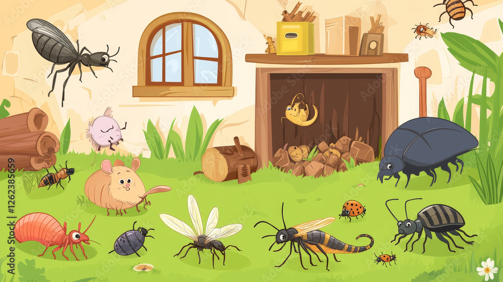 Pests insects disinfection, animals deratization. Cartoon vector snail ...