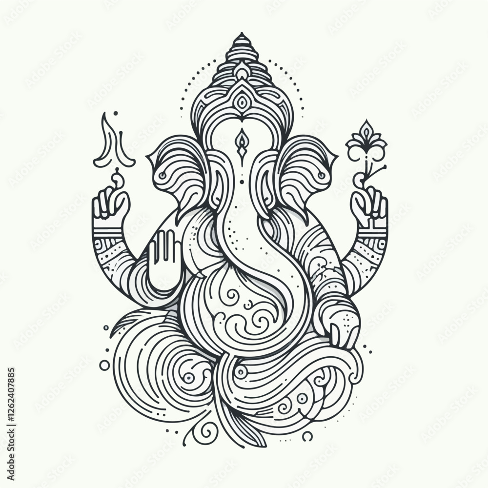 Image vectorielle Stock Lord Ganesha Line Art: An intricate and ...