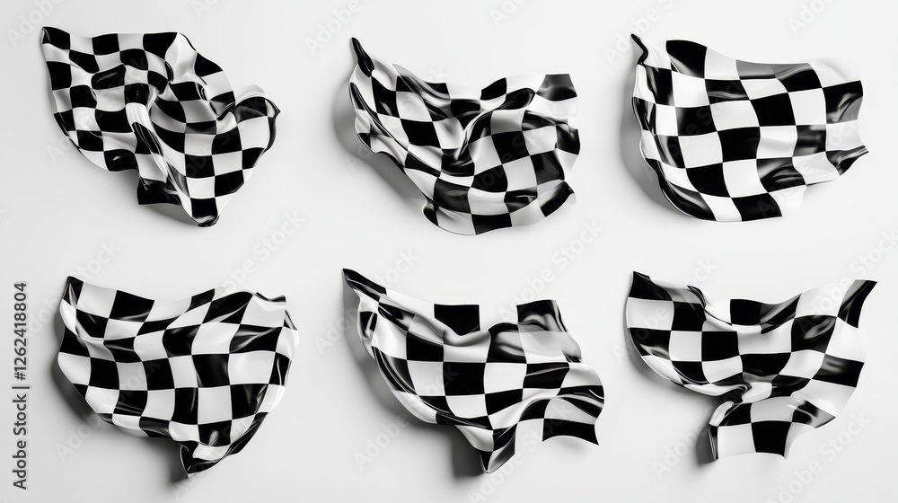 Set of vector black and white checkered flags used in motor sport with ...