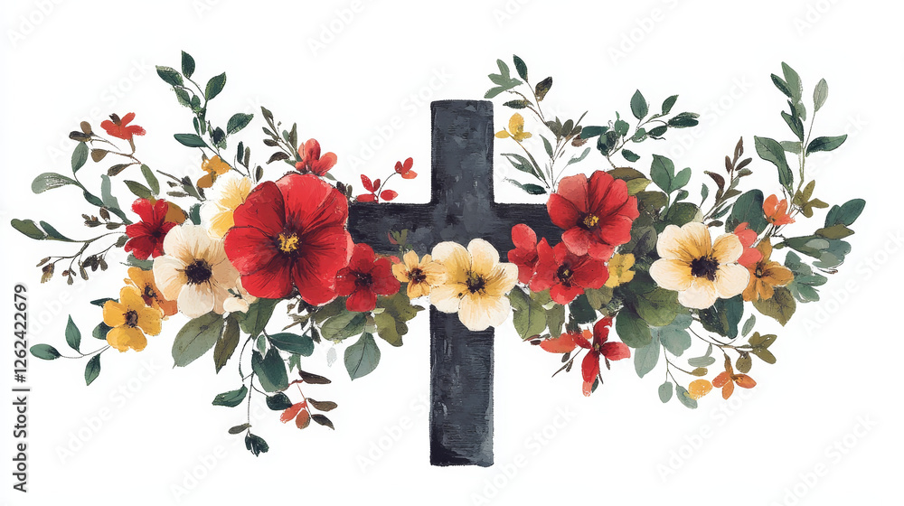 Funeral vector frames, isolated wreaths of floral design with crosses ...