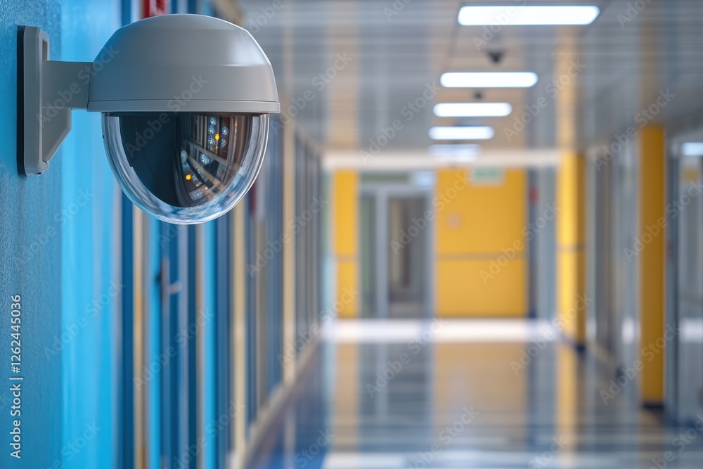 Surveillance system monitoring school hallway for safety in a bright ...