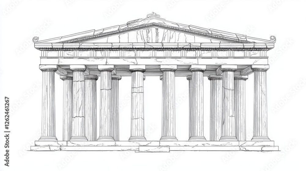 Ancient Greek temple architectural drawing, isolated white background ...