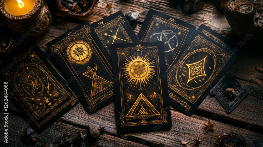 Tarot cards covers with magic esoteric signs and mystic occult symbols ...