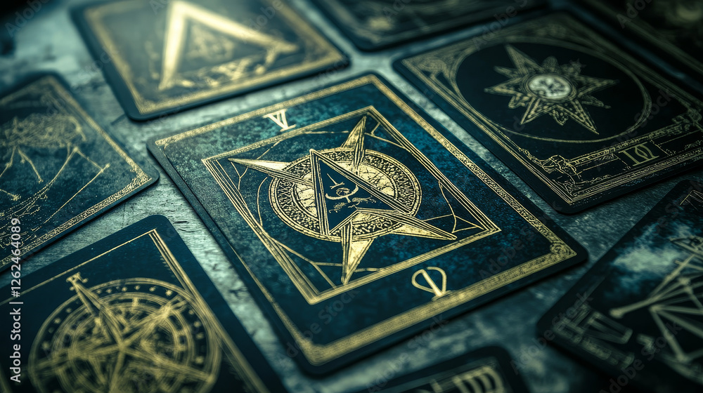 Tarot cards covers with magic esoteric signs and mystic occult symbols ...