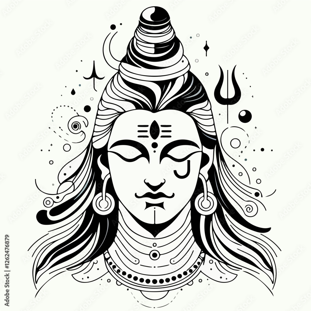 Shiva, The Destroyer: A mesmerizing line art depiction of Lord Shiva ...