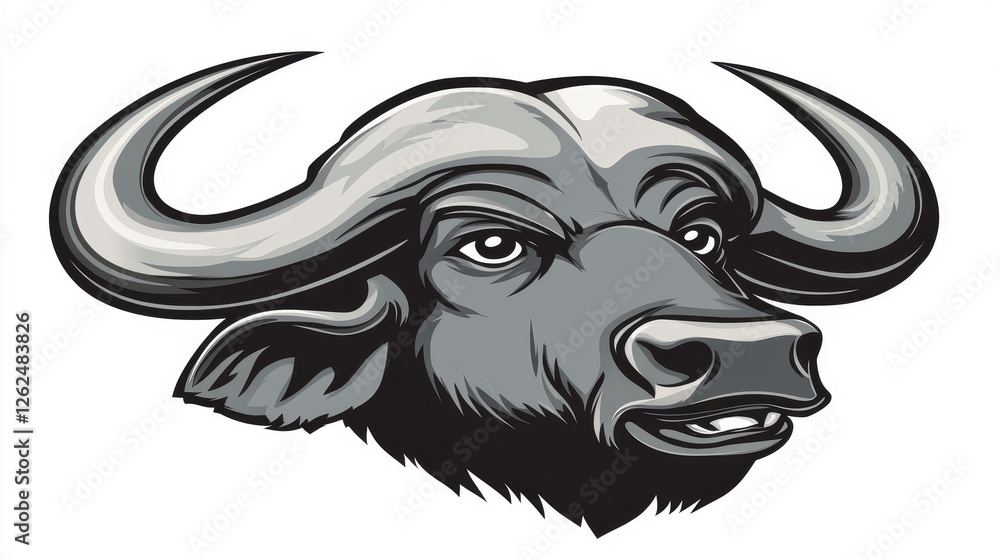 Buffalo head vector cartoon mascot, african savanna animal. Wild ox ...