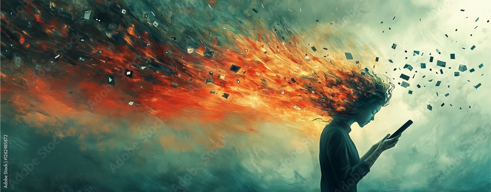 Digital addiction concept art, surreal smartphone overuse illustration ...