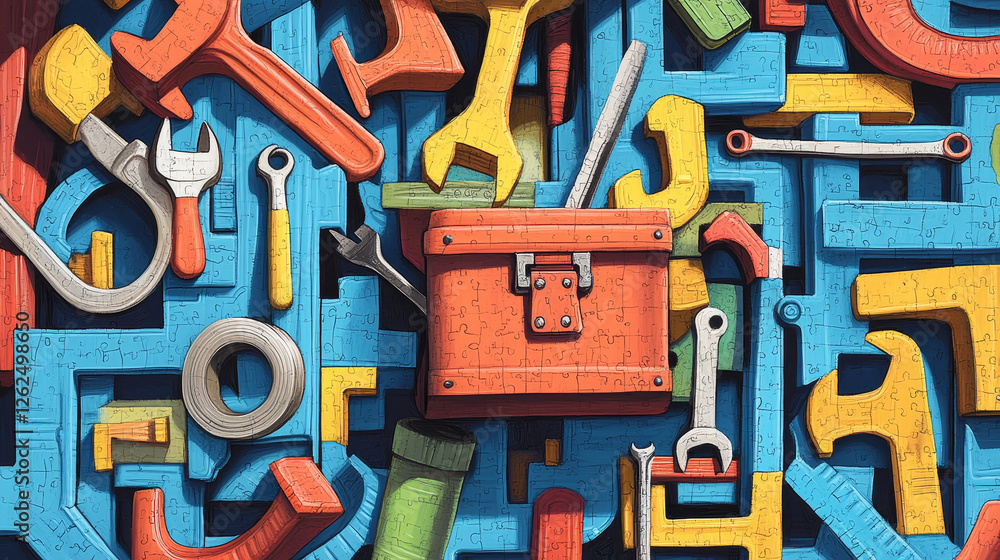 Labyrinth maze kids game quiz, help to cartoon diy and repair tools ...