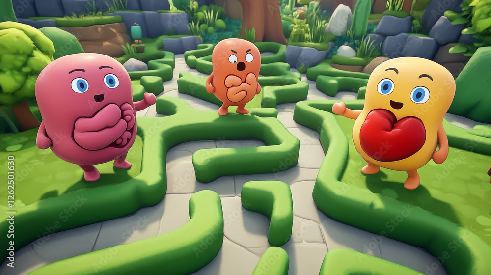 Labyrinth maze, cartoon funny human organs sportsman characters on ...