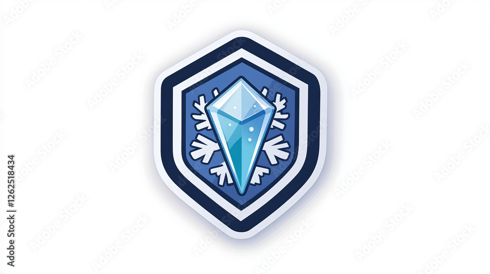 Frozen food product icon, ice crystal label. Isolated vector blue badge ...