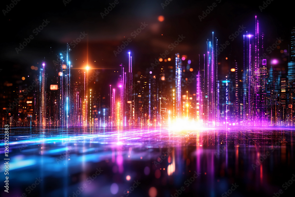 Glowing bullet chart with horizontal bars of light, varying in length ...