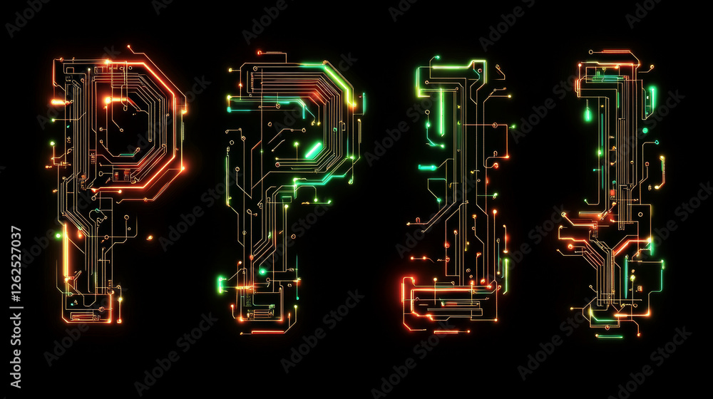 Circuit font or motherboard line type and techno geometric typeface ...