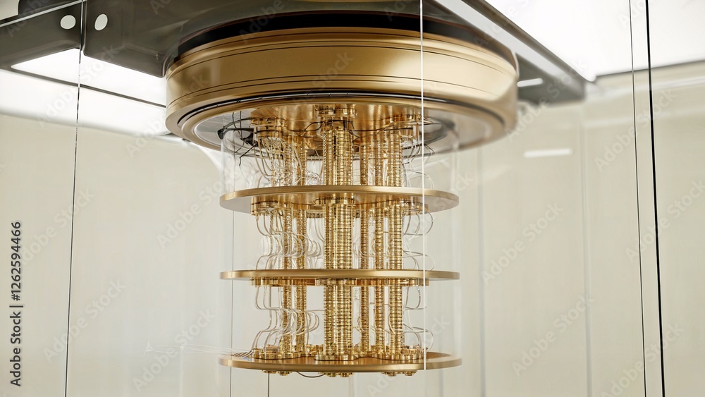 Quantum Computing System with Gold Cryostat Captured in Modern ...
