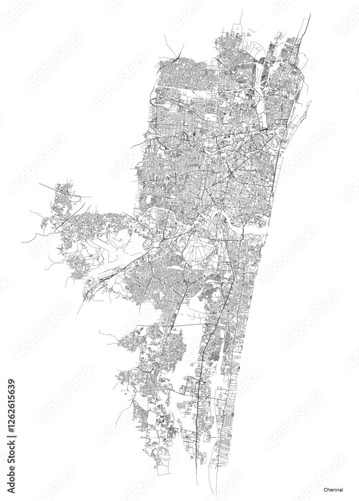 Chennai city map with roads and streets, India. Vector outline ...